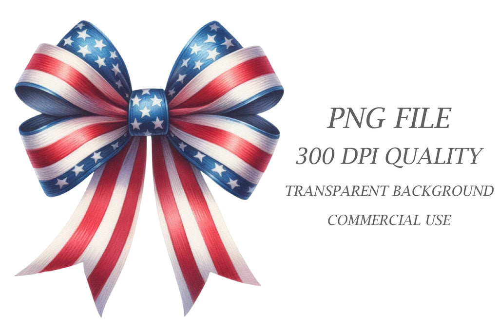 Watercolor 4th July Bow Clipart - So Fontsy