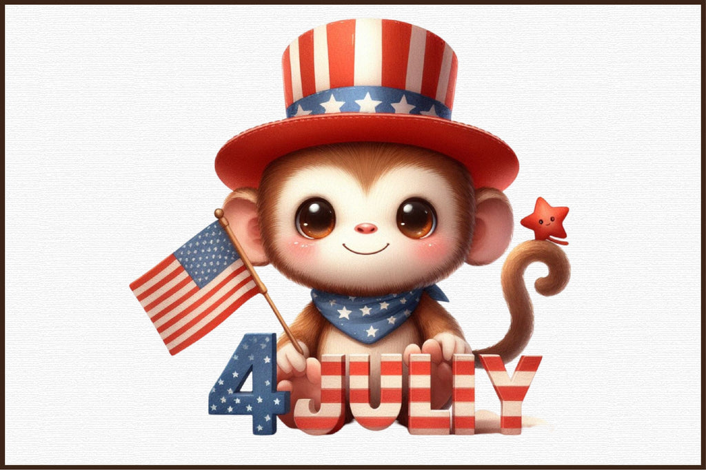 Watercolor 4th of July Monkey Clipart - So Fontsy