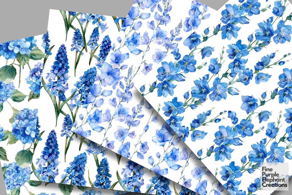 Watercolor Blue Flowers Digital Paper | Delicate Mothers Day - So Fontsy