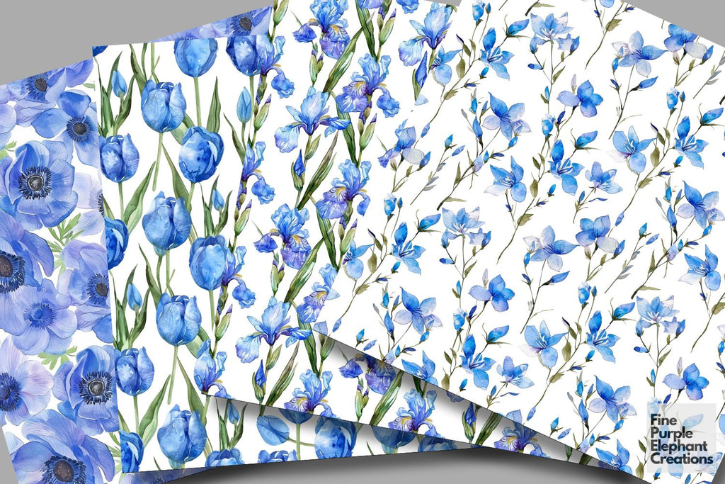 Watercolor Blue Flowers Digital Paper | Delicate Mothers Day - So Fontsy