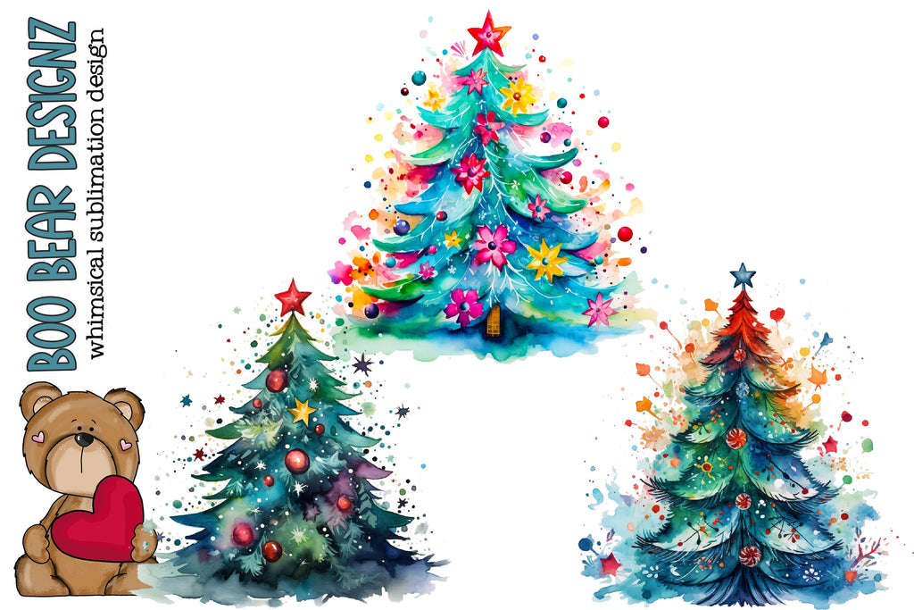 Watercolor Boho Christmas tree Clipart - So Fontsy