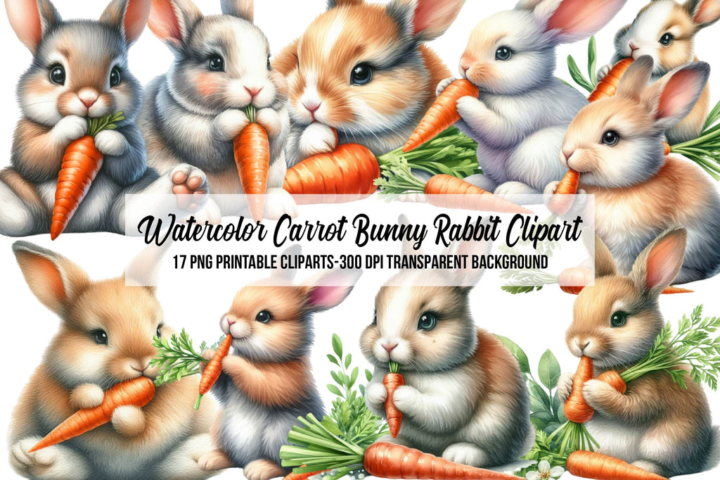 Watercolor Carrot Bunny Rabbit Clipart - So Fontsy