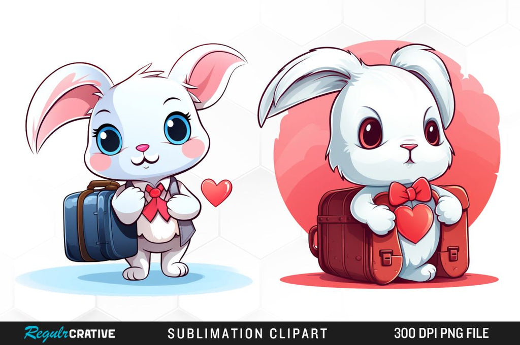 Watercolor Cute Bunny Holding Heart Clipart Bundle - So Fontsy