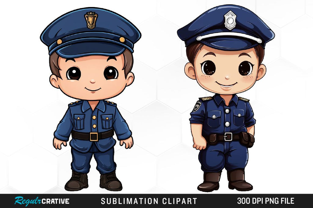 Watercolor Cute Police Clipart Bundle - So Fontsy