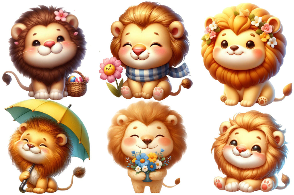 Watercolor Cute Spring Lion Clipart - So Fontsy