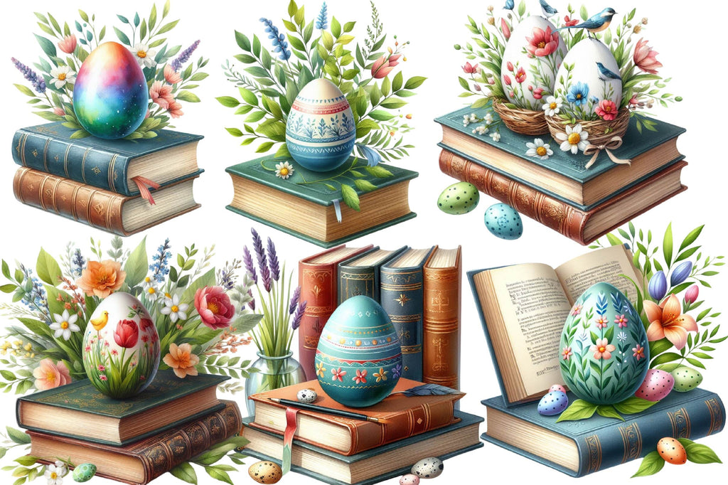 Watercolor Easter Books Clipart - So Fontsy
