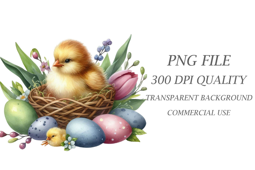 Watercolor Easter chicken Clipart - So Fontsy