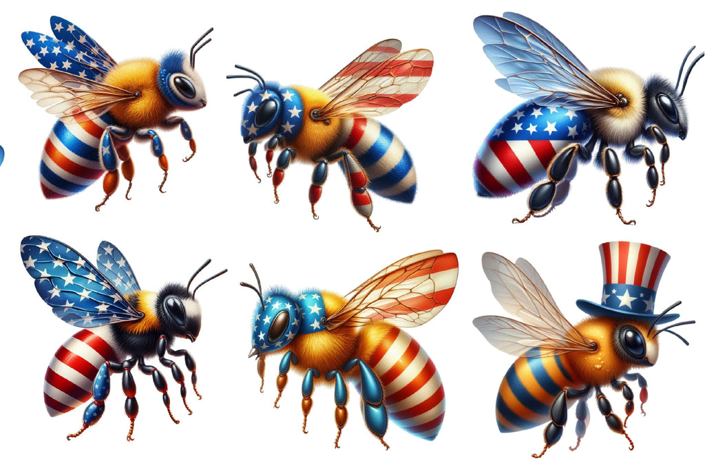Watercolor Fourth of July Bee Clipart - So Fontsy