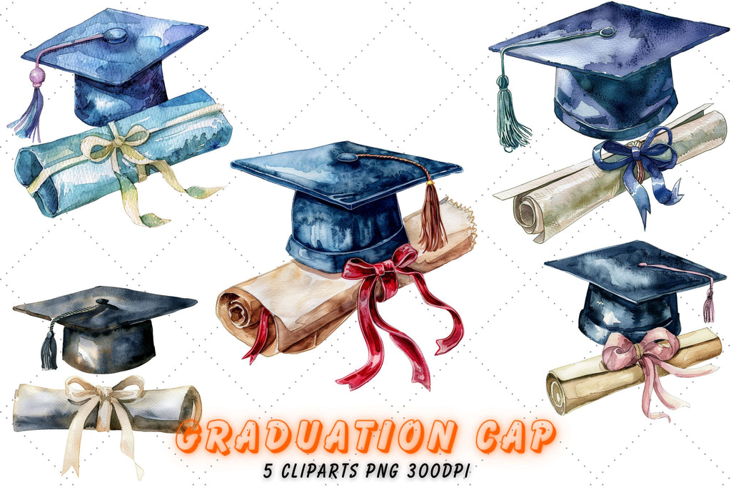 Watercolor graduation cap and diploma Clipart Bundle, graduation cap ...