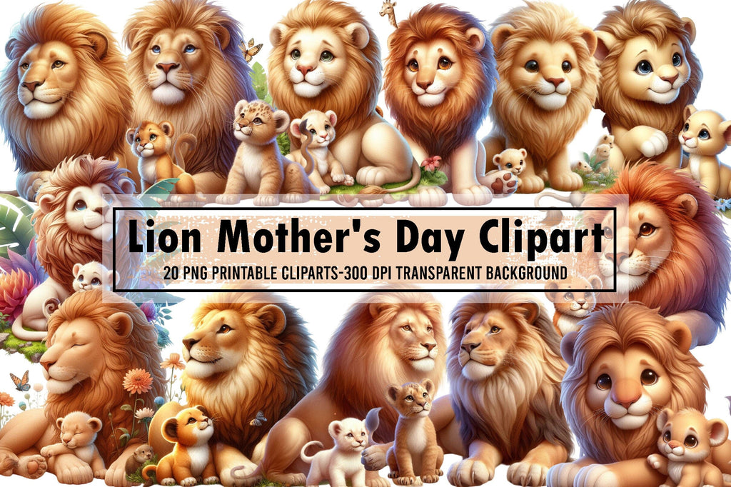 Watercolor Lion Mother's Day Clipart - So Fontsy