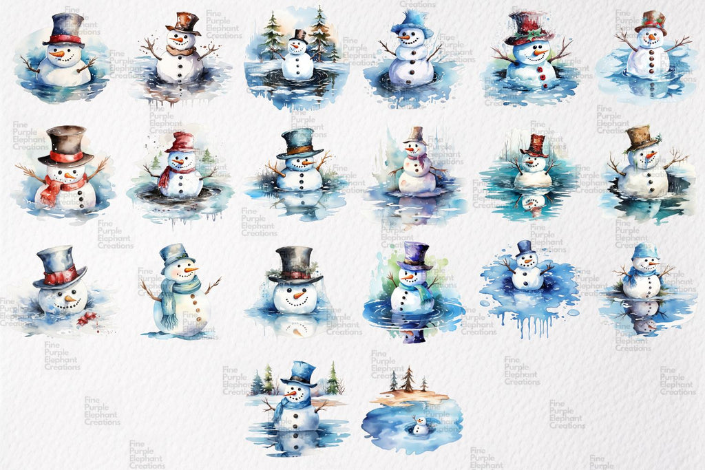 Watercolor Melting Snowman PNG Clipart - So Fontsy