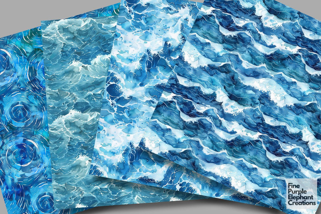 Watercolor Ocean Waves Digital Paper | Tropical Sea Surf Swell Tidal ...