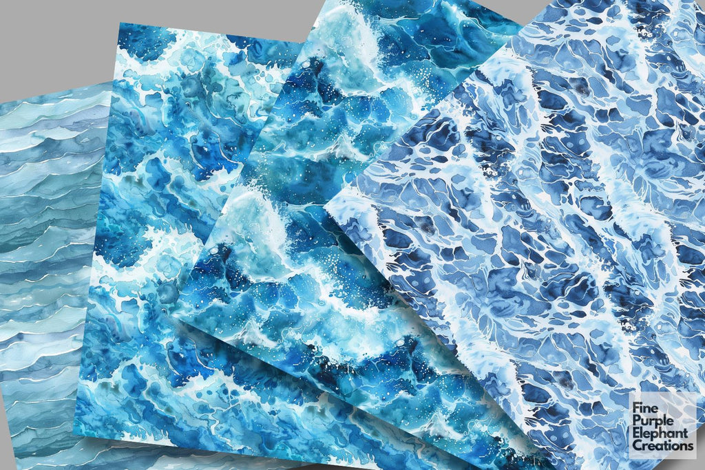 Watercolor Ocean Waves Digital Paper | Tropical Sea Surf Swell Tidal ...
