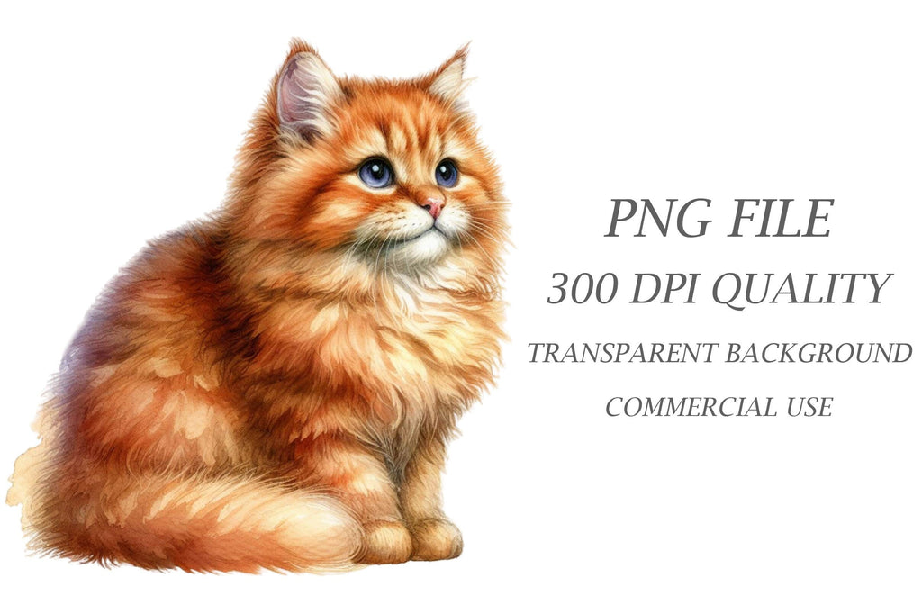 Watercolor Orange Cats Clipart - So Fontsy