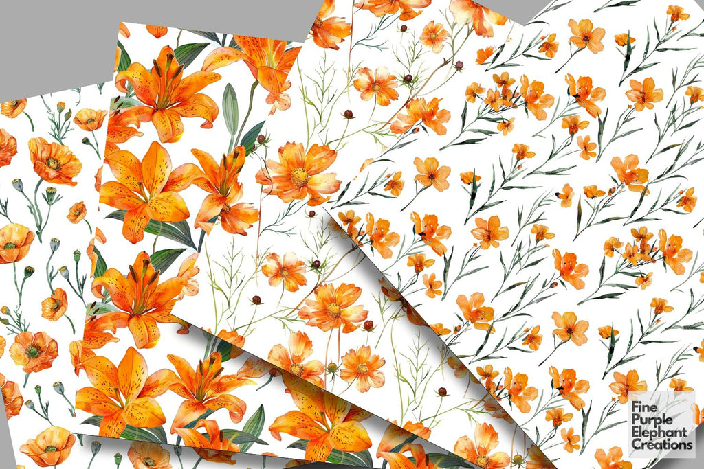 Watercolor Orange Flowers Digital Paper | Delicate Peach Bloom - So Fontsy
