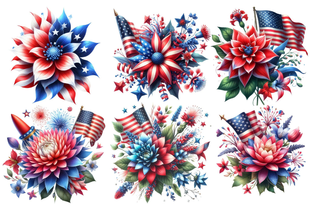 Watercolor Patriotic Flowers Clipart - So Fontsy
