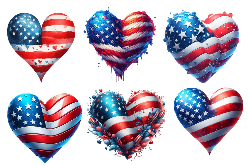 Watercolor Patriotic Hearts Clipart - So Fontsy