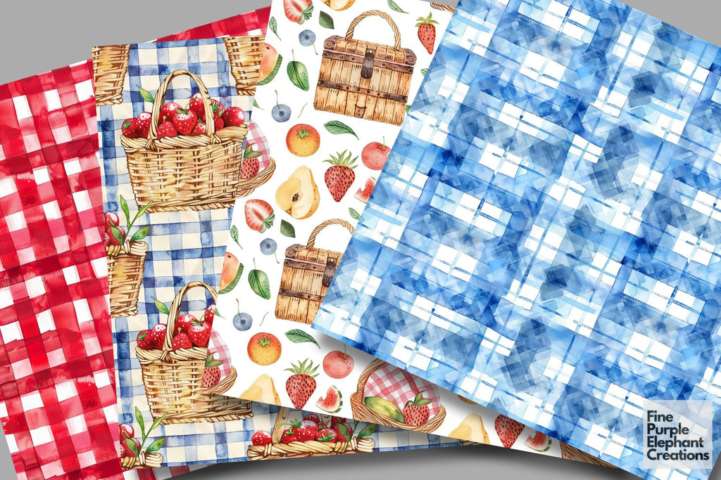 Watercolor Picnic Digital Paper | Summer BBQ Scrapbook - So Fontsy