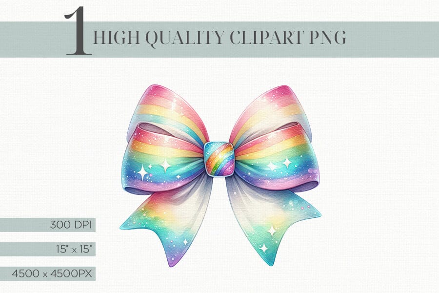 Watercolor Rainbow Bow Clipart Illustration PNG - So Fontsy
