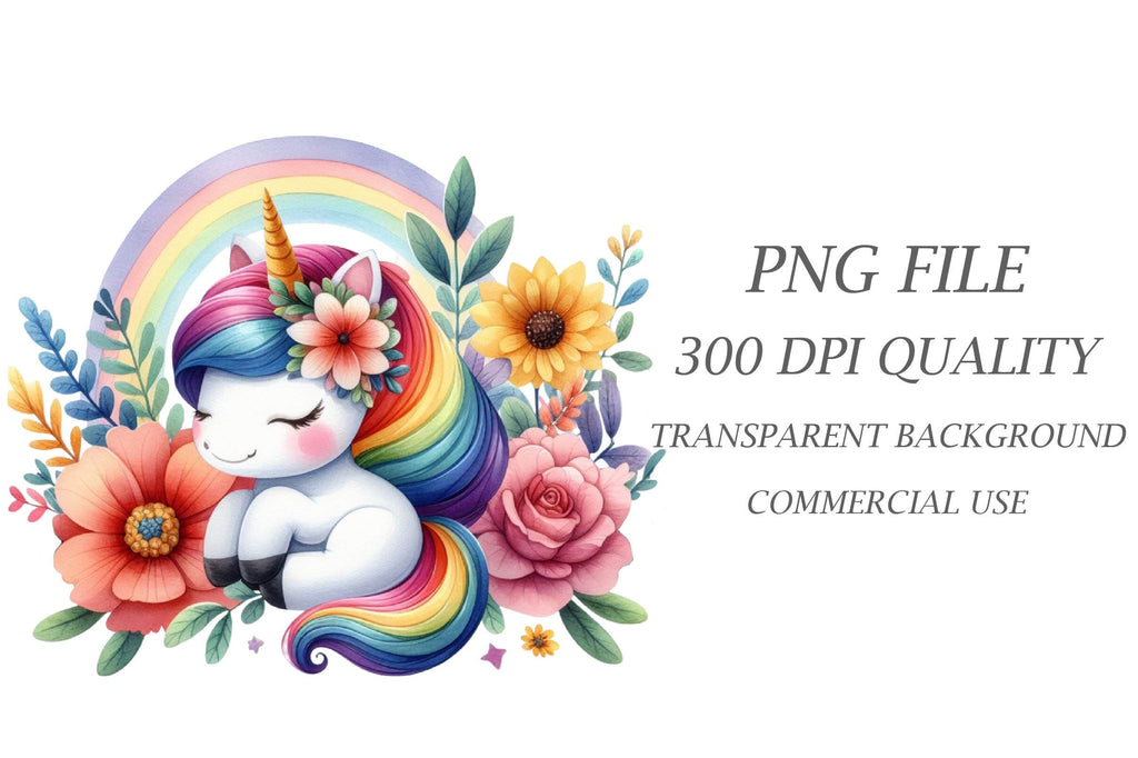 Watercolor Rainbow Unicorn Clipart - So Fontsy
