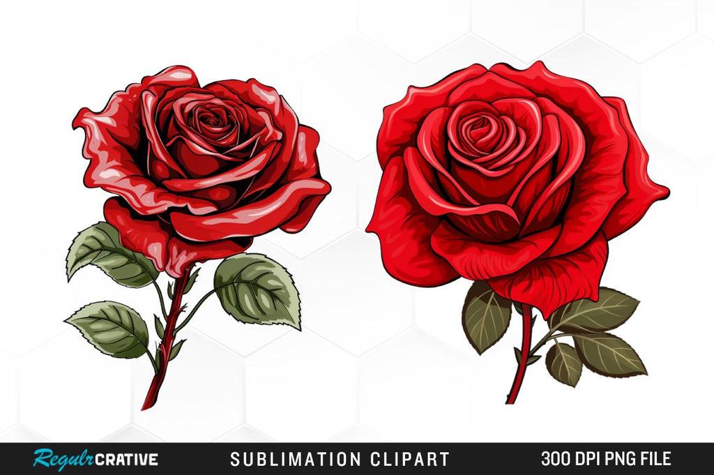 Watercolor Red Rose Clipart Bundle - So Fontsy