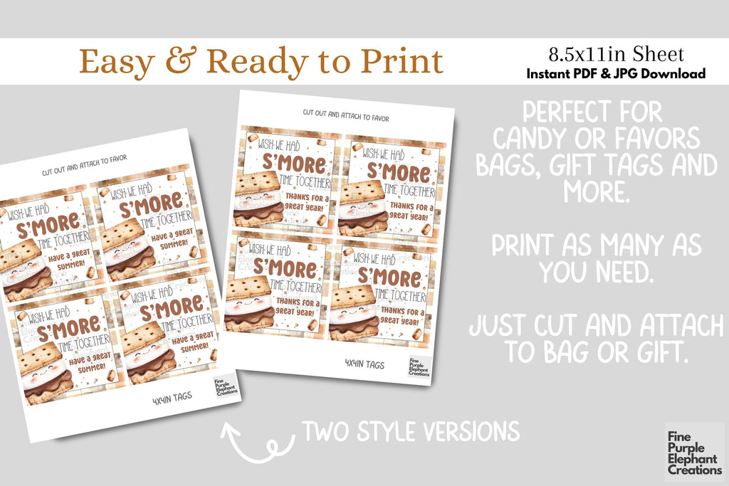 Watercolor S'more Fun Printable Favor Tag Label - Personalized End ...