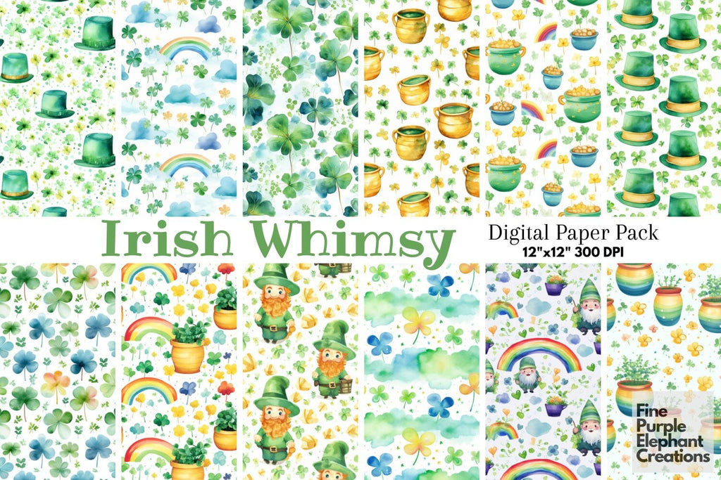 Watercolor St. Patrick's Day Digital Paper | Irish Leprechaun - So Fontsy