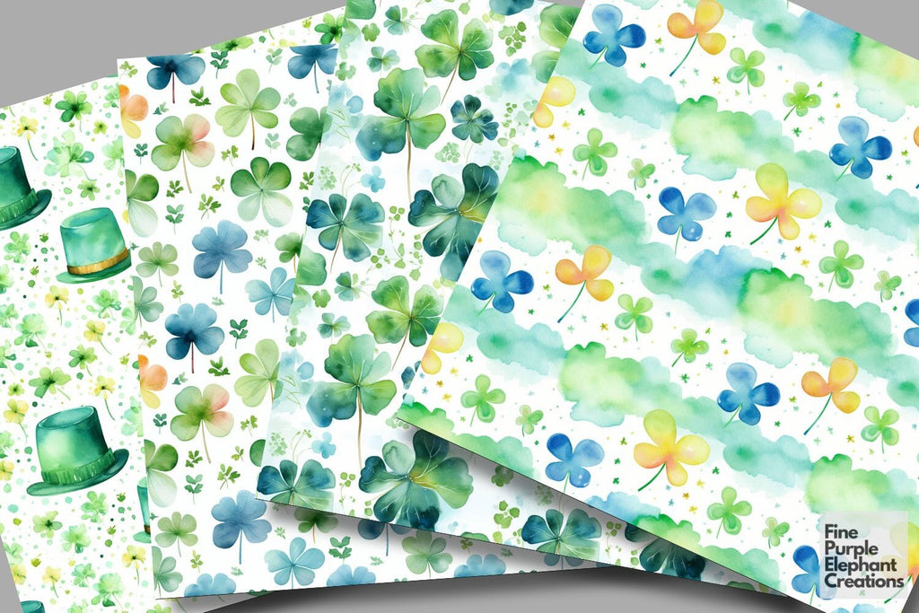 Watercolor St. Patrick's Day Digital Paper | Irish Leprechaun - So Fontsy