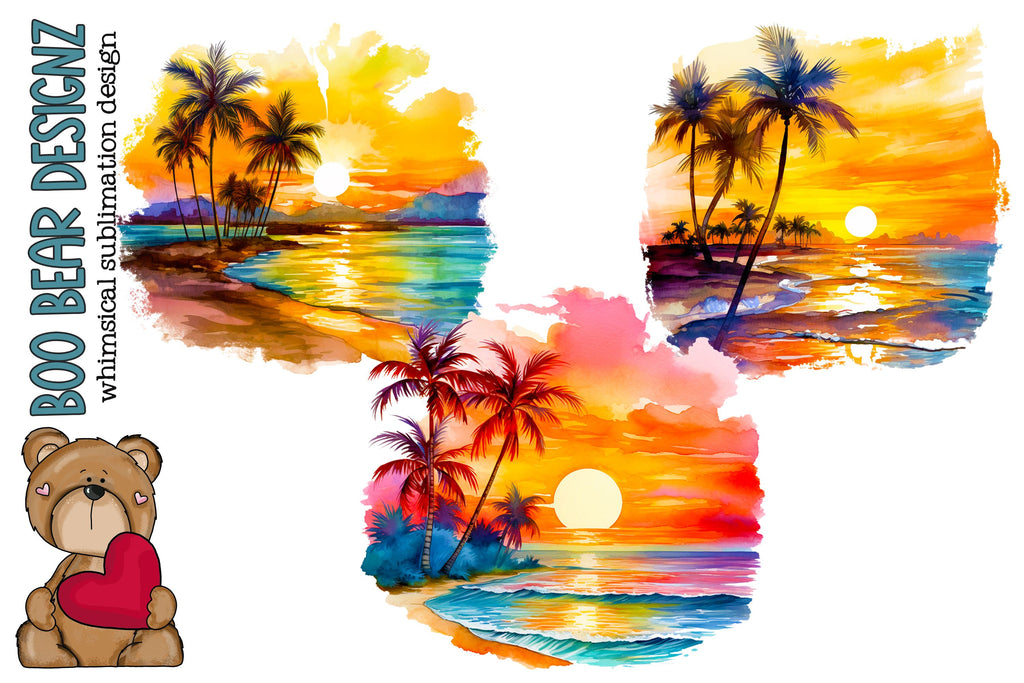 Watercolor Sunset Beach Clipart - So Fontsy