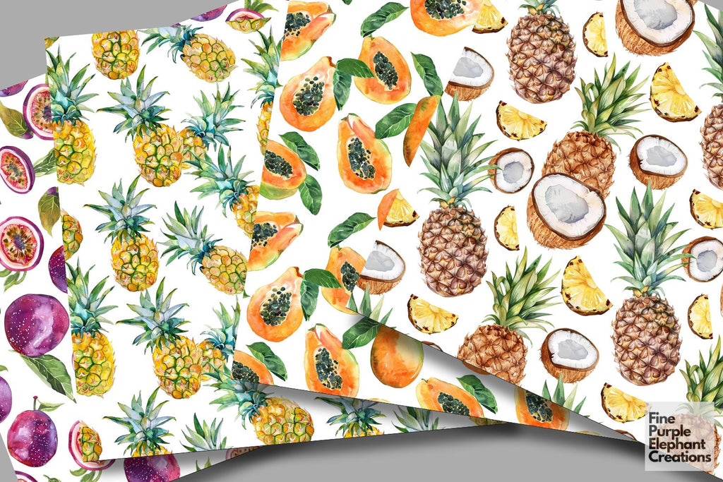 Watercolor Tropical Fruit Digital Paper | Summer BBQ Foodie - So Fontsy
