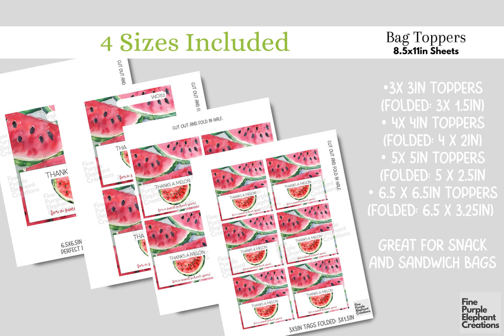Watercolor Watermelon Fruit Printable Treat Bag Topper Card - Favor End ...