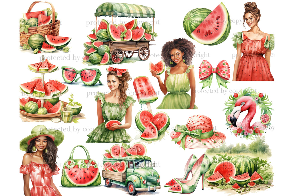 Watermelon Clipart | Summer Girl PNG Bundle - So Fontsy