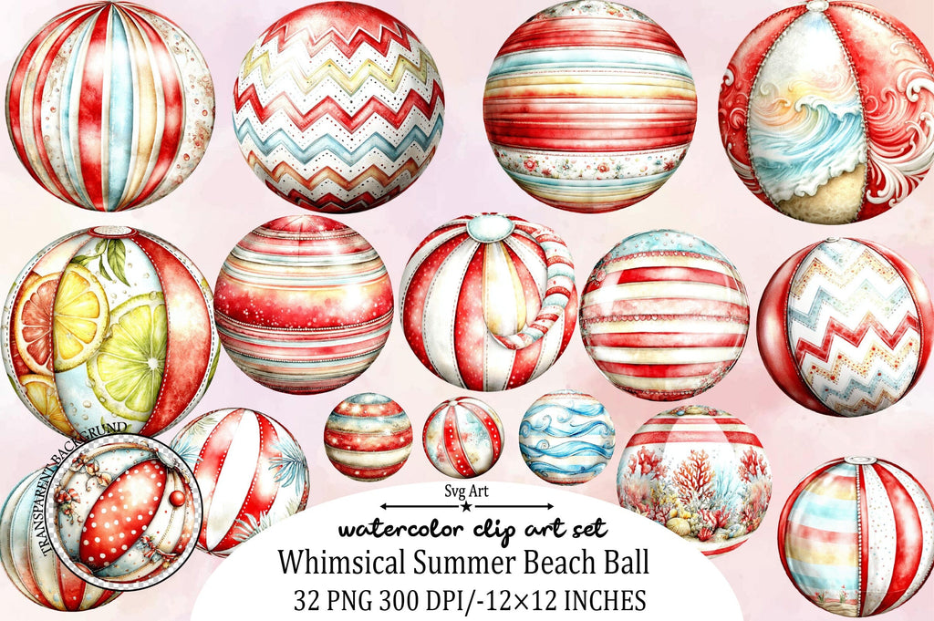 Whimsical Summer Beach Ball Clipart Bundle. - So Fontsy