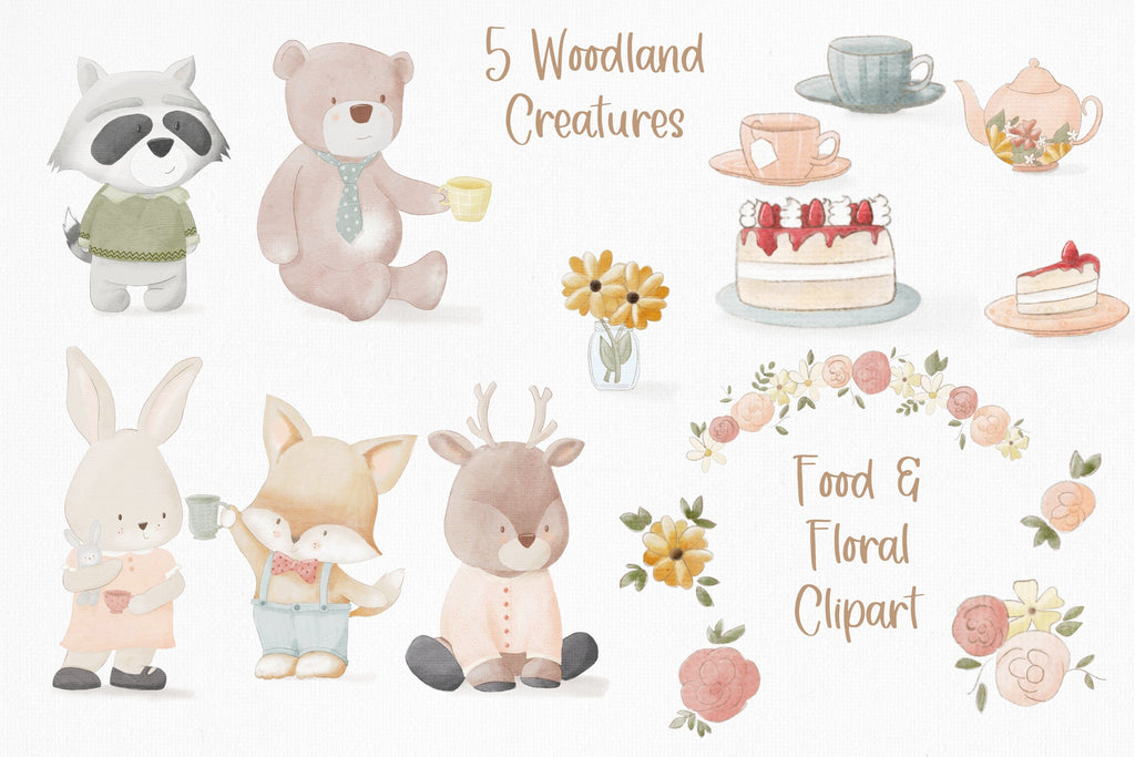 Whimsical Woodland Creatures PNG Clipart Bundle - So Fontsy