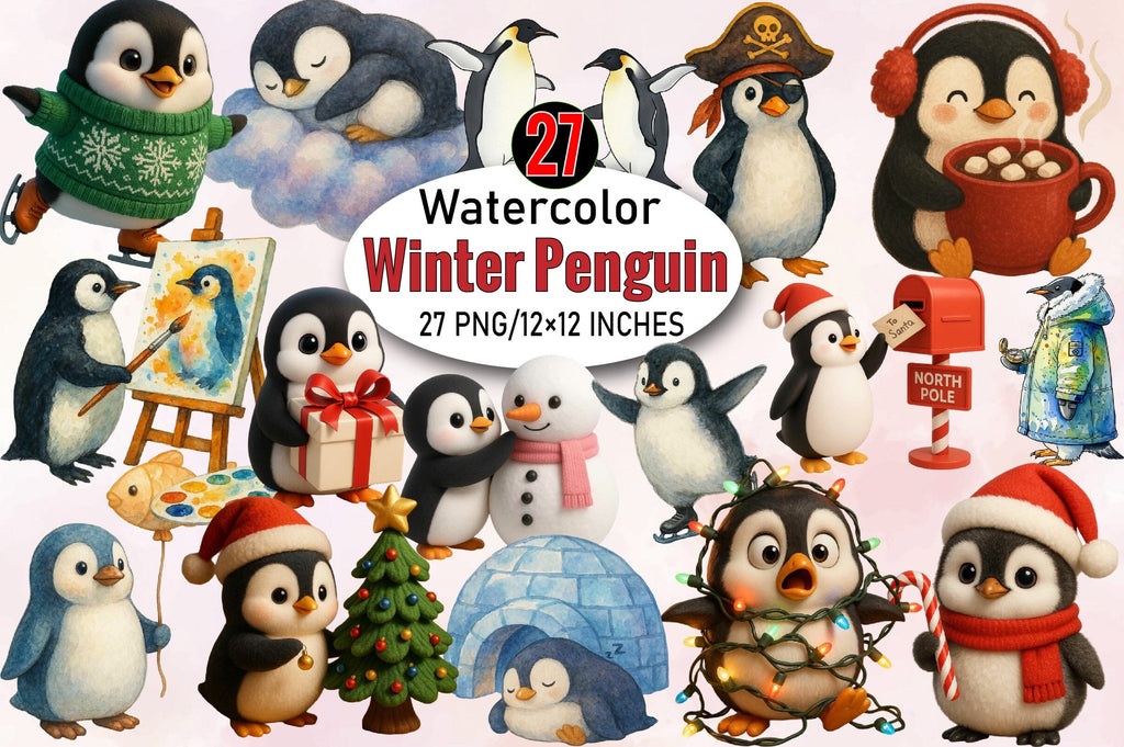 Winter Penguin Christmas Penguin Bundle. - So Fontsy