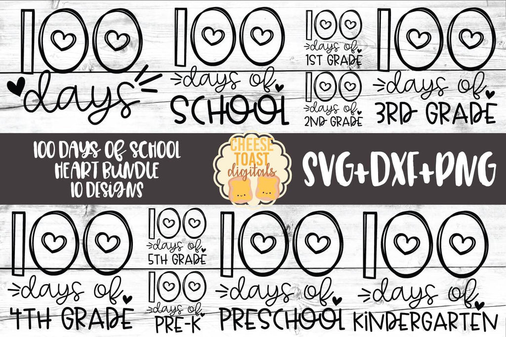 100 Days of School Heart Bundle - 100th Day of School SVG PNG DXF Cut ...