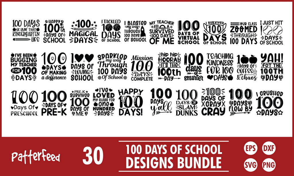 100 Days Of School SVG Designs Bundle - So Fontsy