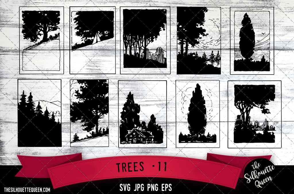 11. Trees - 11 SVG -Vector Art Commercial & Personal Use- Cricut,Silho - So Fontsy