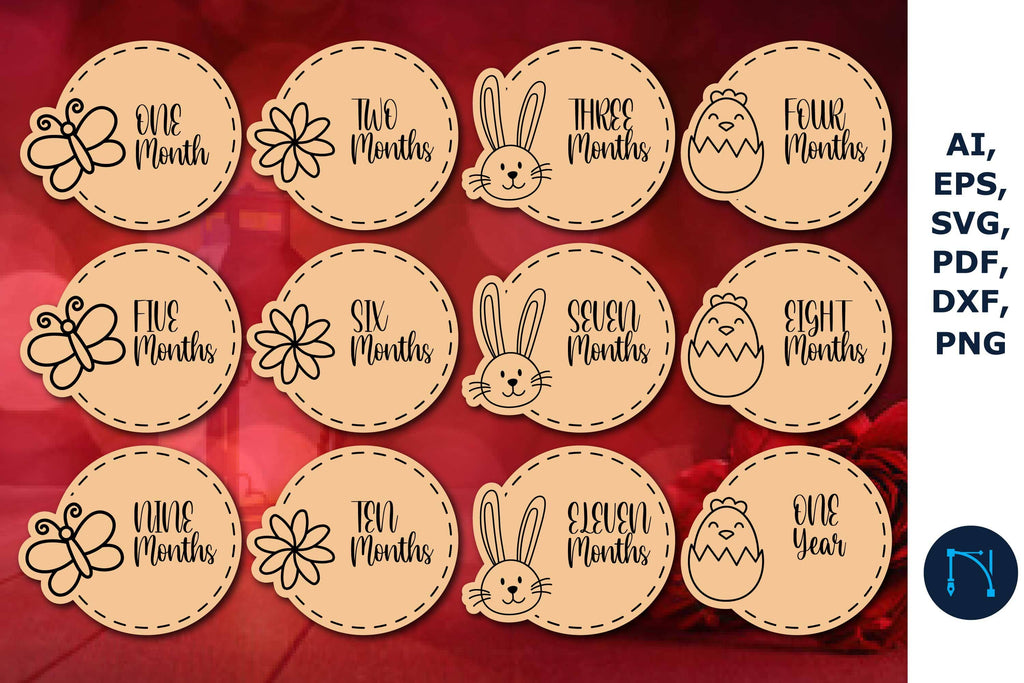 12 Monthly Baby Milestones SVG bundle - So Fontsy