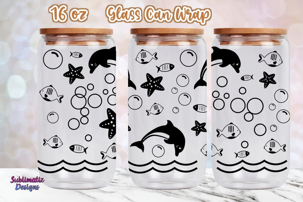 16oz Dolphins & Marine Life Libbey Glass Can Wrap, Svg Vector, Png File ...