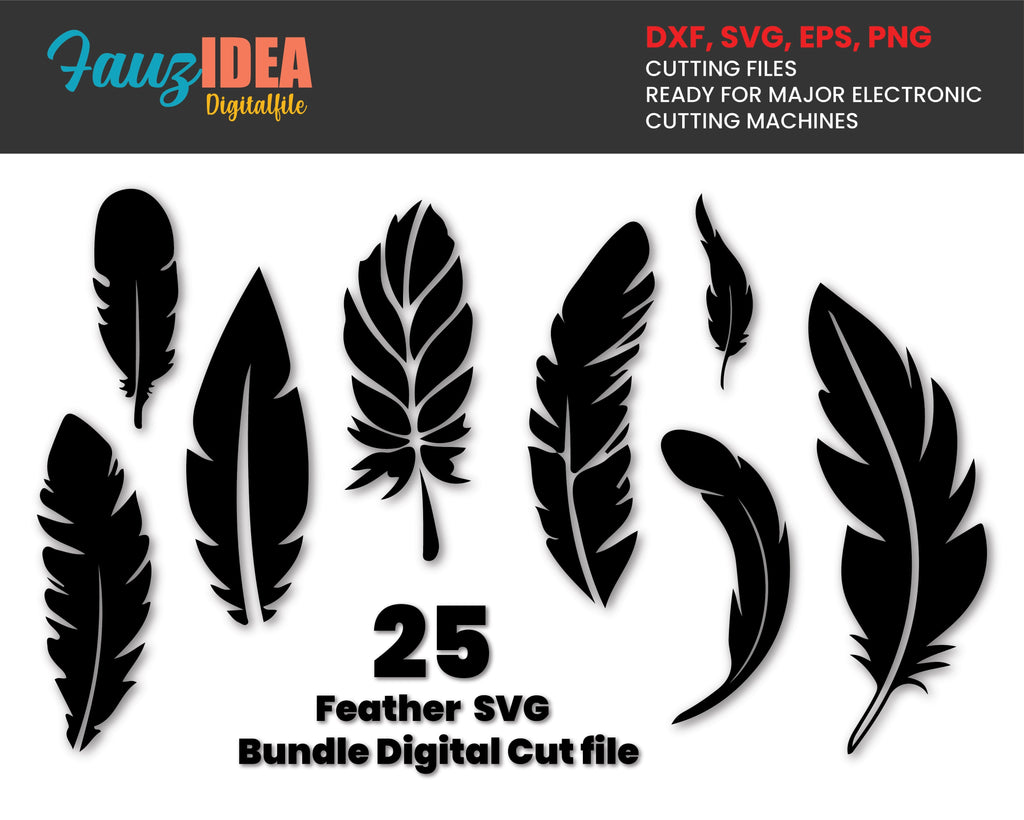 25 Feathers Digital Cut Files - Digital Files - Feather SVG - Feather ...
