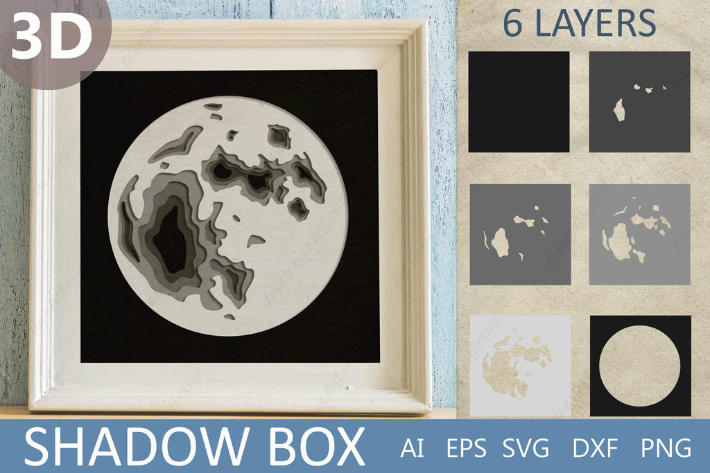 3d layered moon wall art, Shadow box svg, Moon paper cutting - So Fontsy