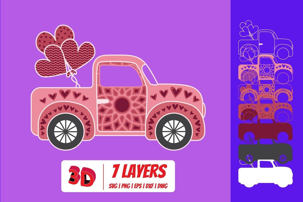 3D Valentines Day Truck SVG Bundle - So Fontsy