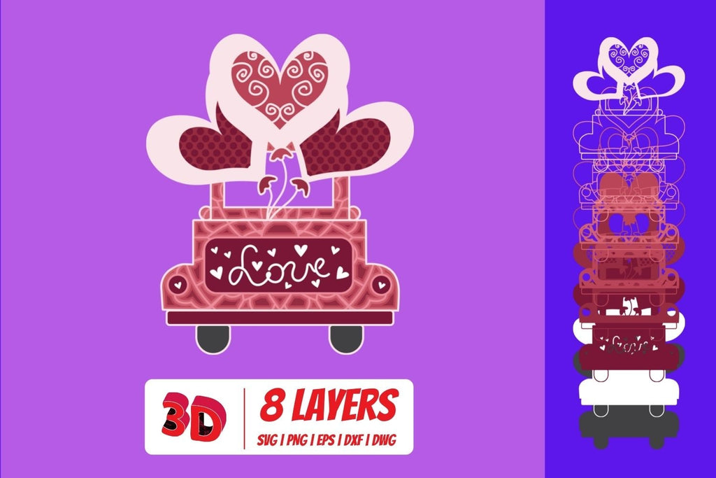 3D Valentines Day Truck SVG Bundle - So Fontsy