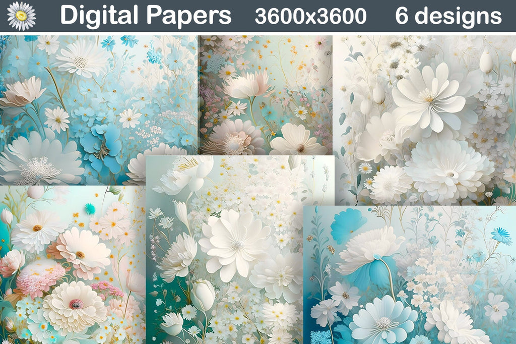 3D Wildflowers Flowers Background | 3D Flowers Digital Paper - So Fontsy