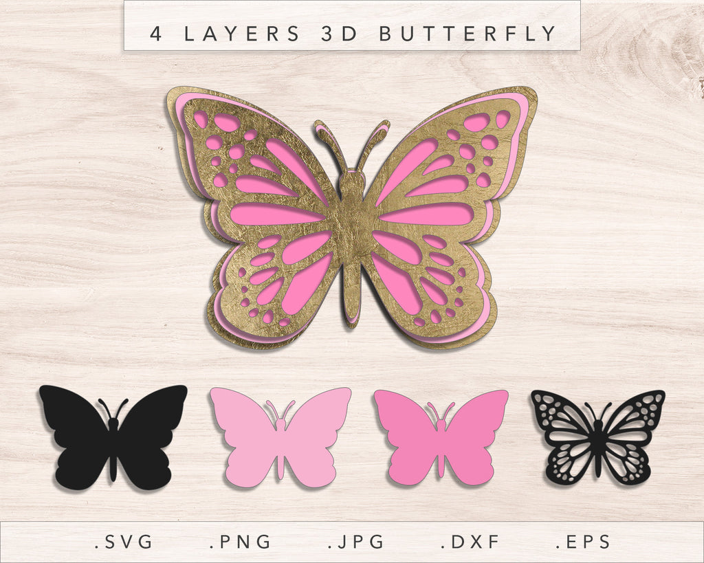 4 Layers 3D Butterfly SVG - So Fontsy