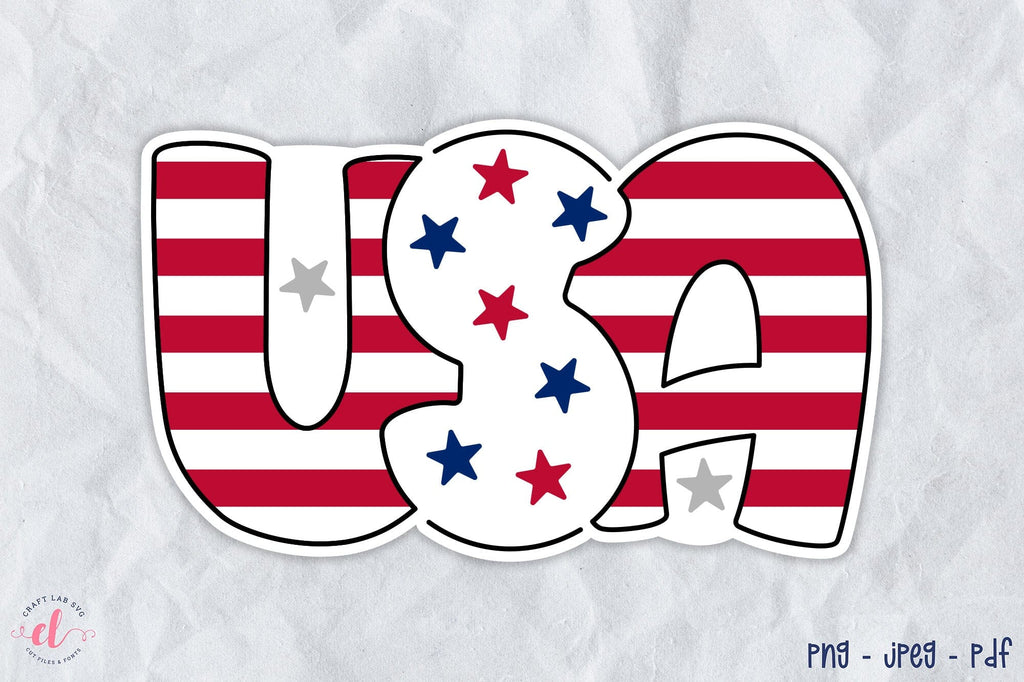 4th of July Printable Sticker, USA PNG - So Fontsy