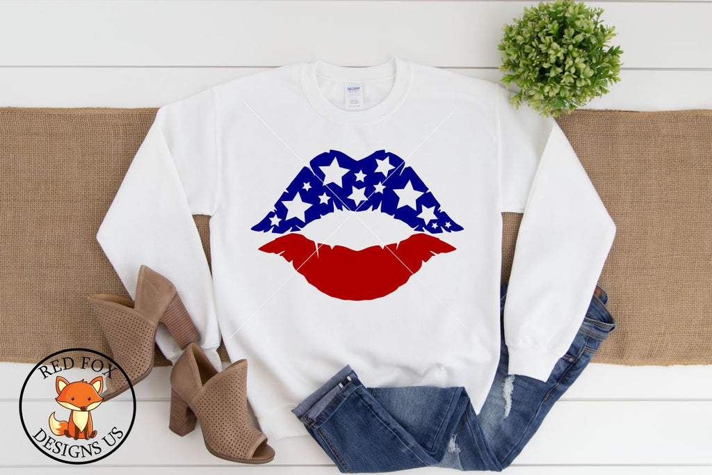 4th of July SVG, American Flag Lips SVG, Lips SVG PNG DXF - So Fontsy