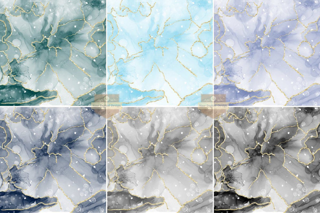 Alcohol Ink and Gold Glitter Texture Digital Papers Backgrounds - So Fontsy