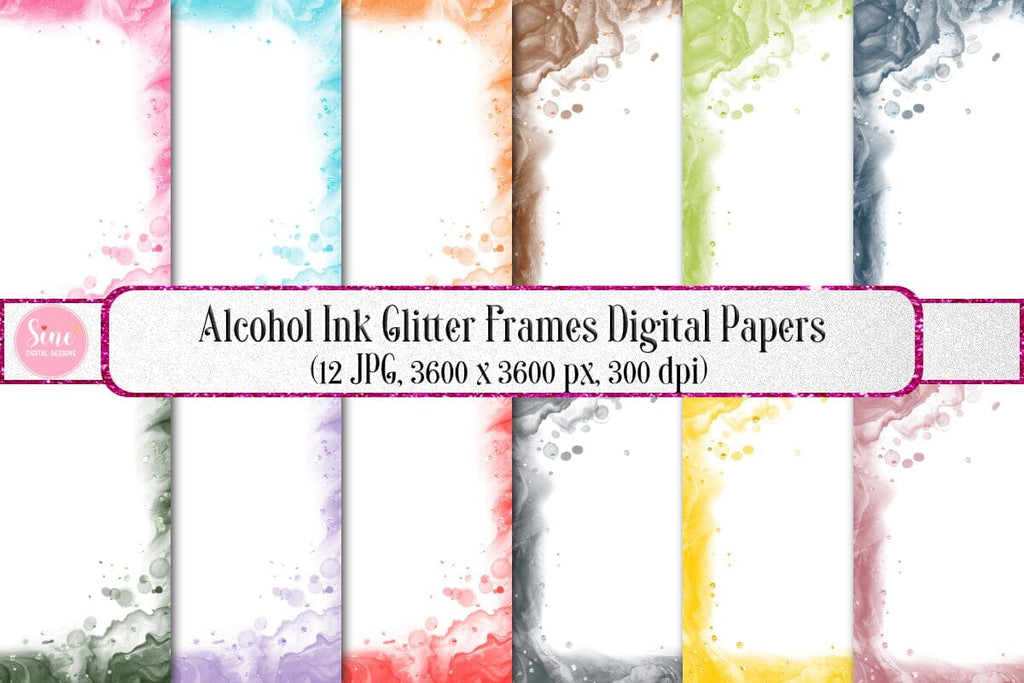 Alcohol Ink Glitter Frames Digital Papers Background - So Fontsy